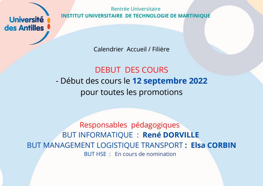 Calendriers universitaire 2022/2023 de l’IUT de la Martinique ...